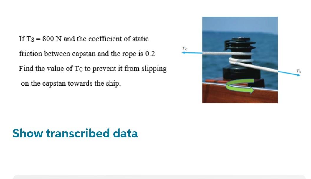 Solved If Ts=800 N and the coefficient of static friction | Chegg.com