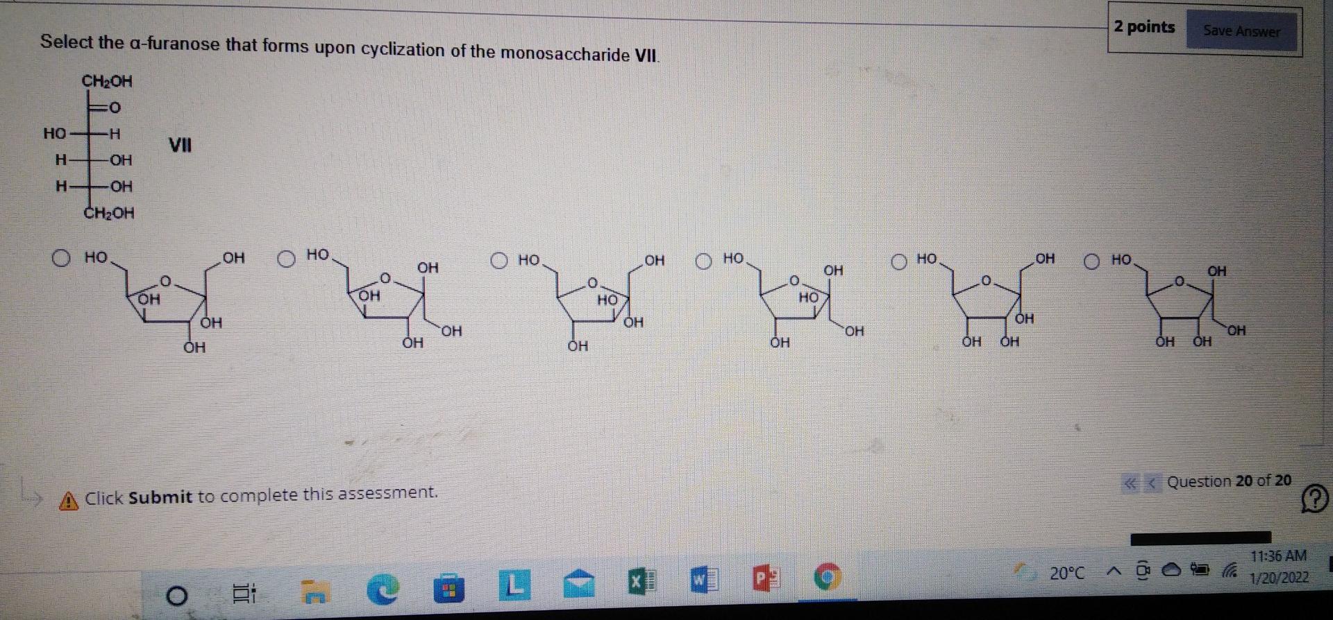 Solved 2 points Save Answer Select the a-furanose that forms | Chegg.com