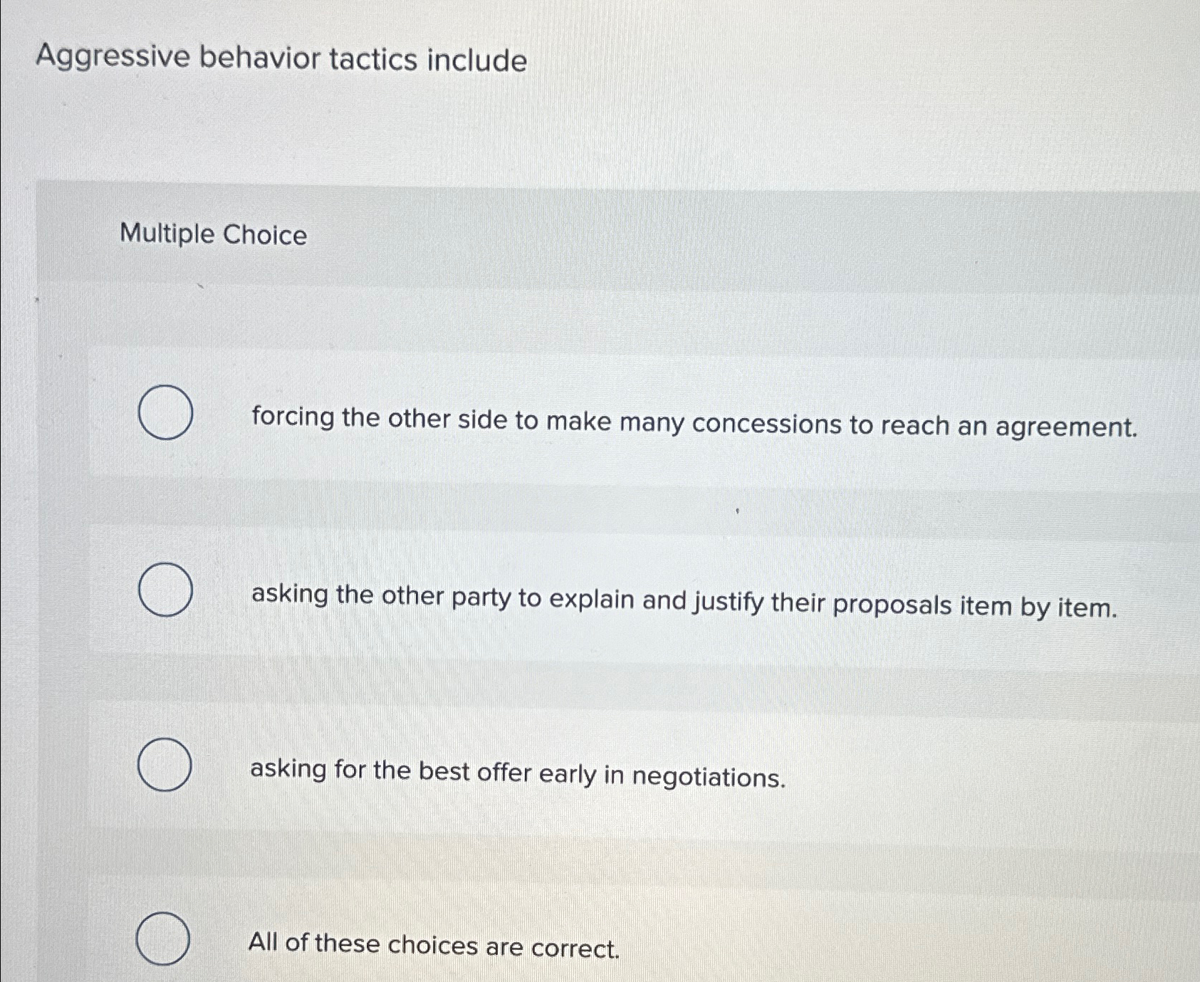Solved Aggressive behavior tactics includeMultiple | Chegg.com