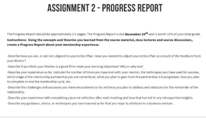 ASSIGNMENT 2 - PROGRESS REPORT The Progress Report | Chegg.com