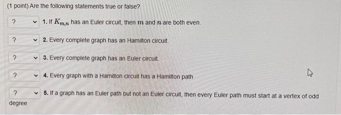 Solved (1 point) Are the following statements true or false? | Chegg.com