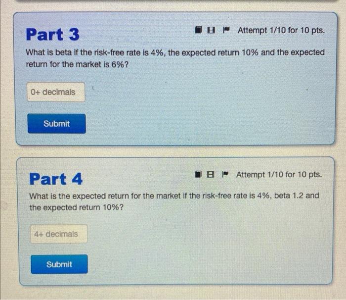 Solved Use The Expected Return Beta Equation From The Capm 9612