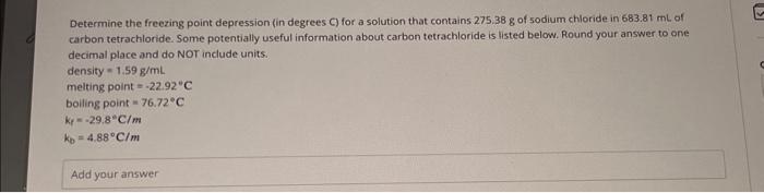 Solved Determine the freezing point depression (in degrees | Chegg.com