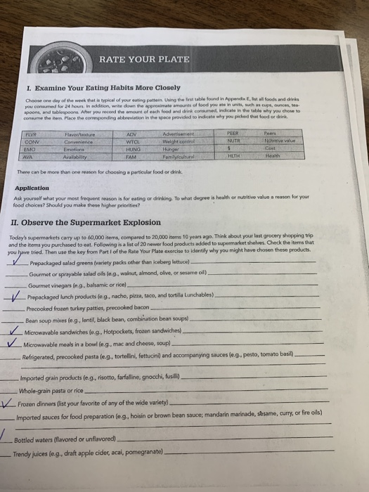 Solved RATE YOUR PLATE I Examine Your Eating Habits More | Chegg.com