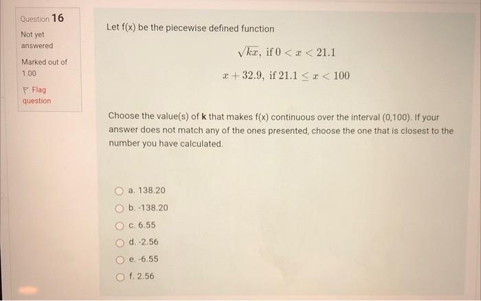 Solved Let f(x) be the piecewise defined function kx, if 0 | Chegg.com