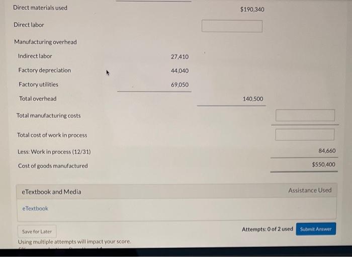 Solved An incomplete cost of goods manufactured schedule is | Chegg.com