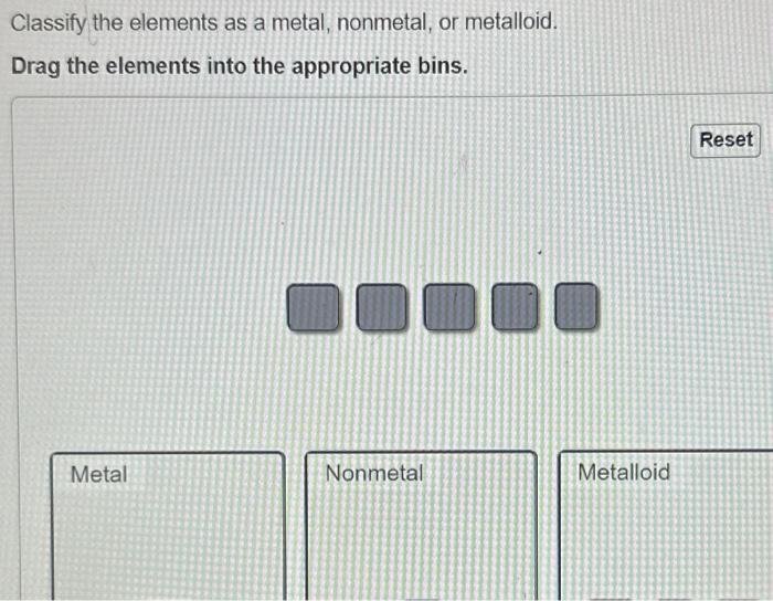 Solved Classify the elements as a metal, nonmetal, or | Chegg.com