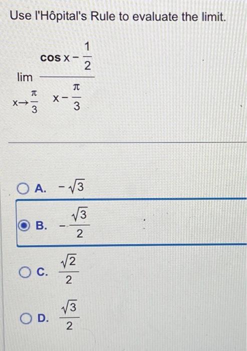 Solved Use l'Hôpital's Rule to evaluate the limit. \\[ \\lim | Chegg.com