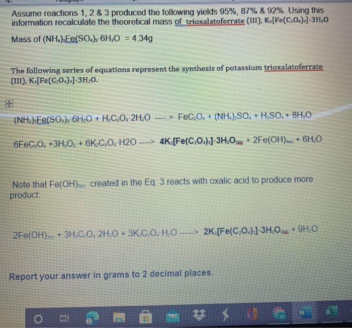 Solved Assume reactions 1, 2 & 3 produced the following | Chegg.com