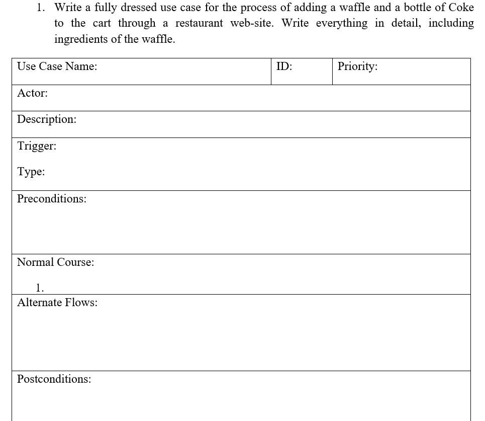 Solved 1. Write a fully dressed use case for the process of | Chegg.com