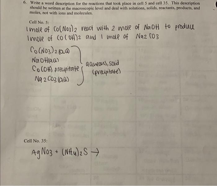 Solved 6. Write a word description for the reactions that | Chegg.com