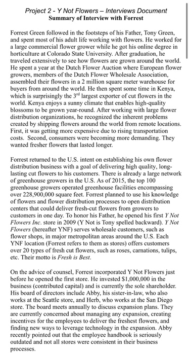 Background: Forrest runs Y Not Flowers, Inc. (YNF), a | Chegg.com