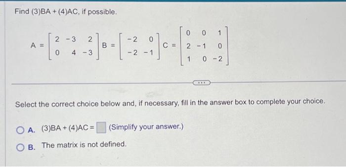 Solved Find (3)BA + (4)AC, if possible. | Chegg.com