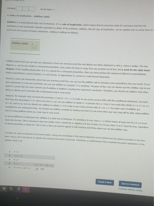 Solved Boom! 4. Rules of Implication - Addition (Add) | Chegg.com