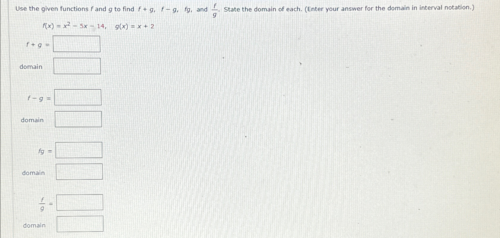 Solved Use The Given Functions F ﻿and G ﻿to Find F G F G Fg