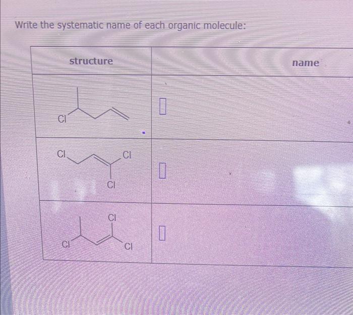 Solved Write the systematic name of each organic molecule: | Chegg.com