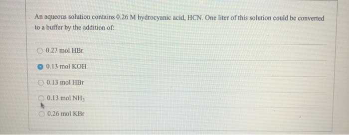Solved An aqueous solution contains 0.26 M hydrocyanic acid, | Chegg.com
