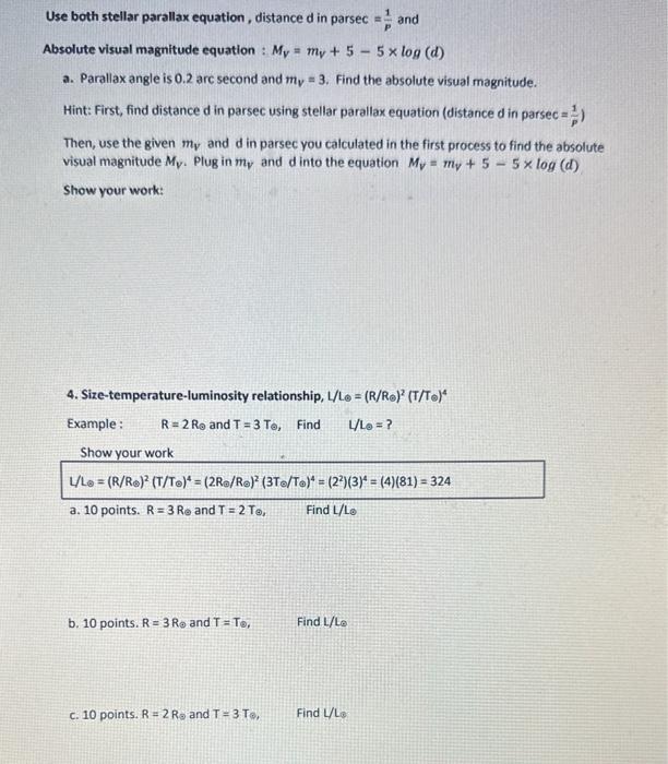 Solved Use both stellar parallax equation, distance d in | Chegg.com