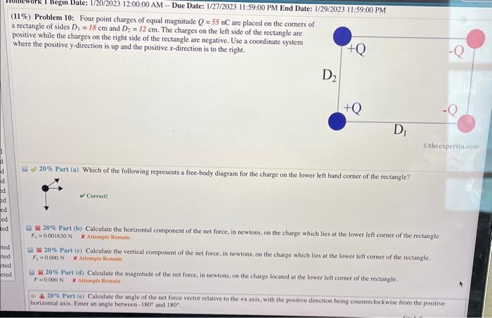Solved (11\%) Problem 10: Four point charges of equal | Chegg.com