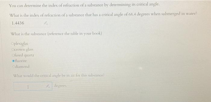 Solved You can determine the index of refraction of a | Chegg.com