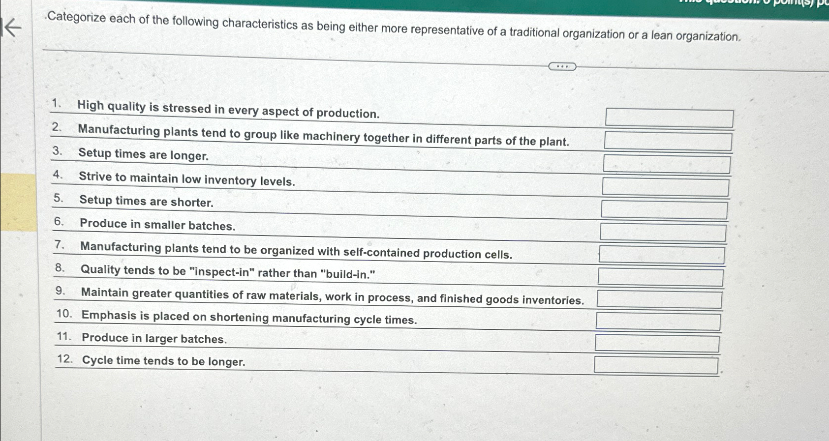 Solved Categorize each of the following characteristics as | Chegg.com