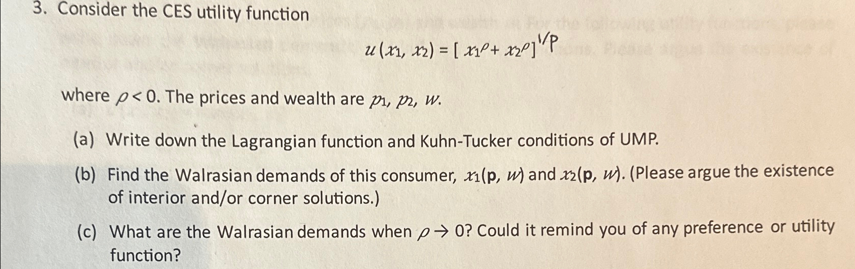 Solved Consider The Ces Utility