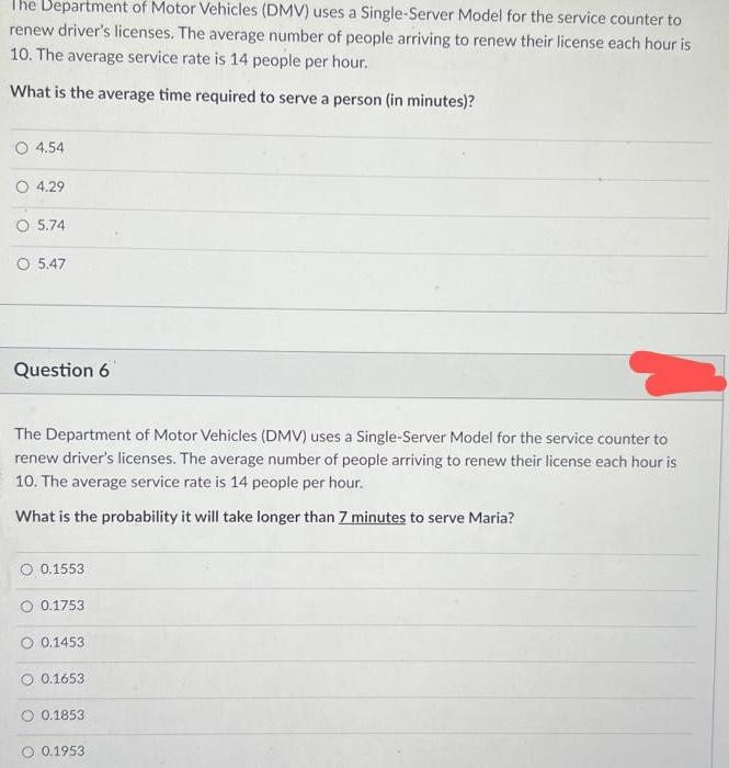 Solved The Department of Motor Vehicles (DMV) uses a | Chegg.com