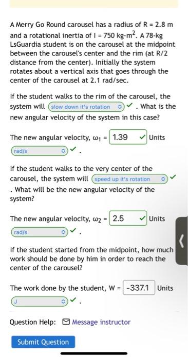 Solved A Merry Go Round carousel has a radius of R=2.8 m and | Chegg.com