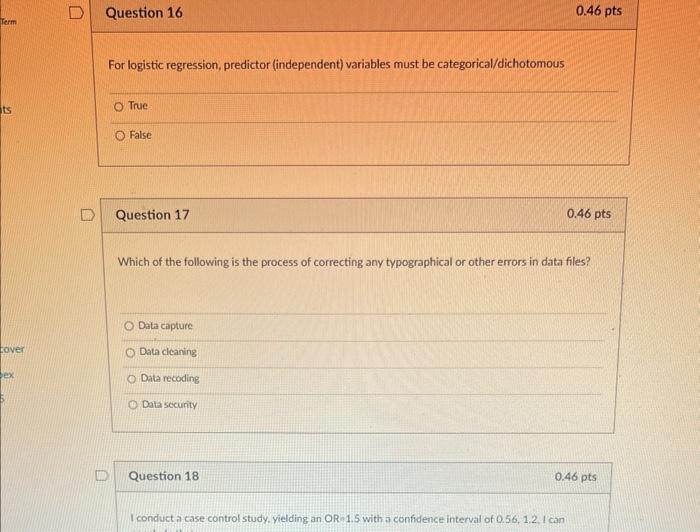 Solved For logistic regression, predictor (independent) | Chegg.com