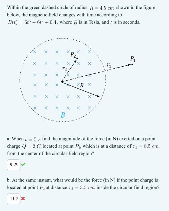 Solved Within the green dashed circle of radius R=4.5 cm | Chegg.com