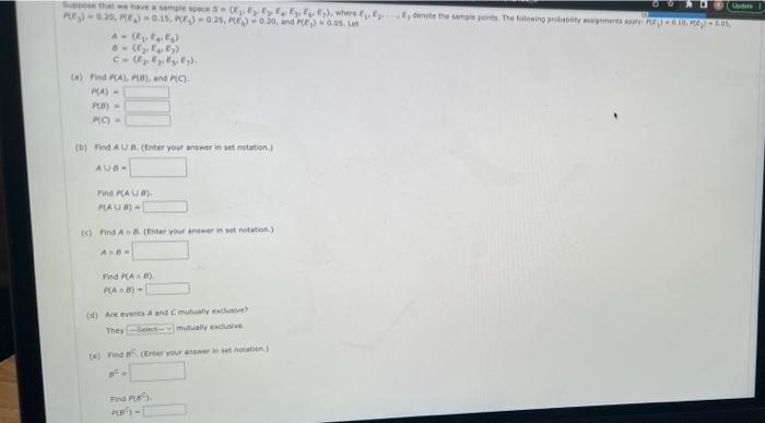 Solved Suppose that we have a sample spece 5 (E₂ Ey Ey Ey Ey | Chegg.com