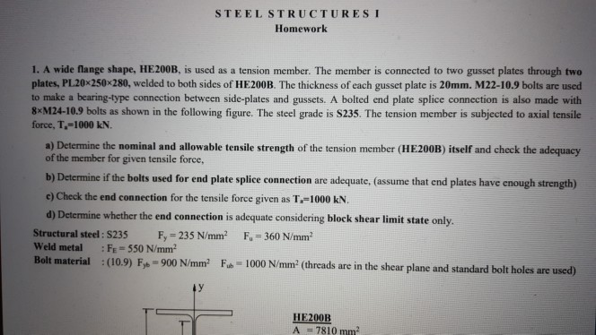 STEEL STRUCTURES I Homework 1. A wide flange shape, | Chegg.com