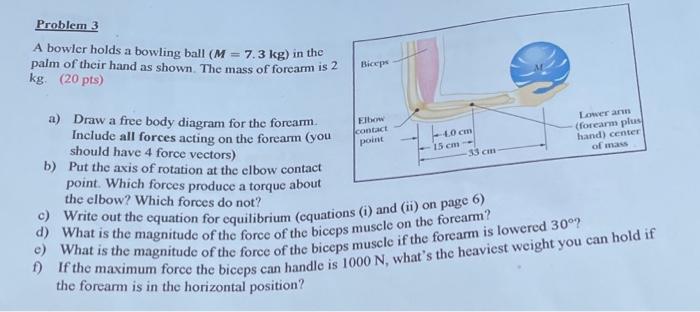Solved A bowler holds a bowling ball (M=7.3 kg) in the palm | Chegg.com