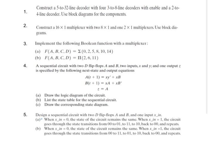 Solved Construct a 5-to-32-line decoder with four 3 | Chegg.com