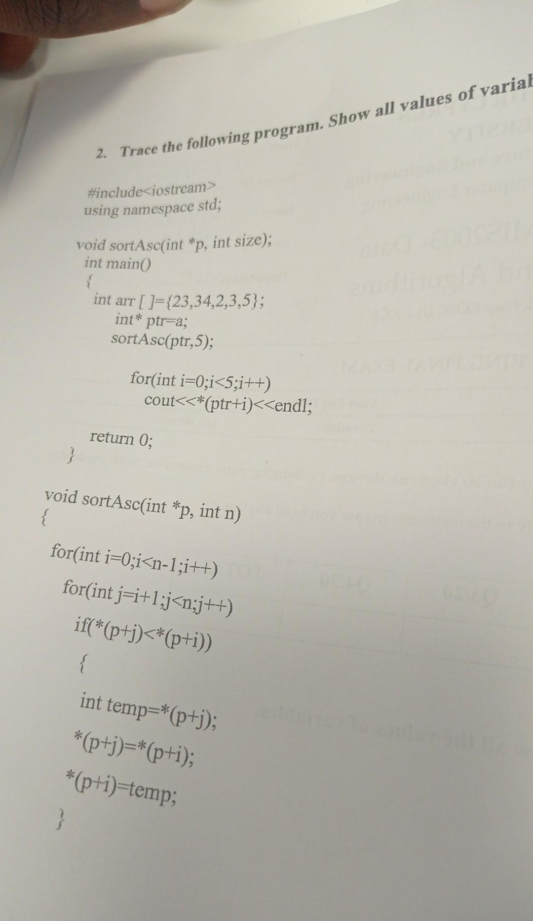 Solved 2. Trace the following program. Show all values of | Chegg.com