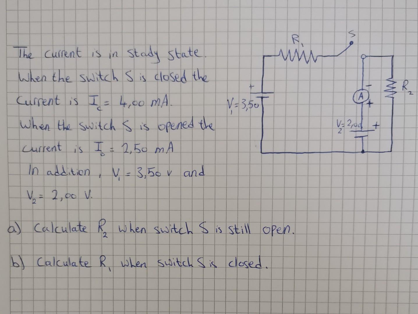 Solved is az www w R 2 V=3,50 TA + The current is in stady | Chegg.com