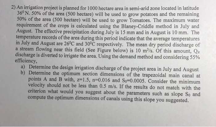 2) An irrigation project is planned for 1000 hectare | Chegg.com