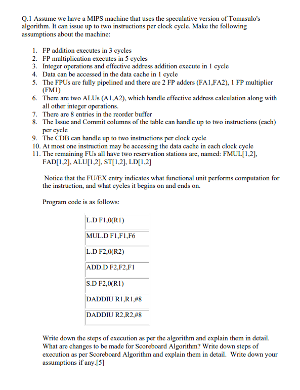 Solved Q. 1 ﻿Assume we have a MIPS machine that uses the | Chegg.com