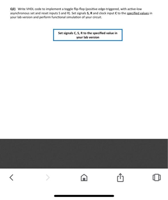 Solved 02 Write Vhdl Code To Implement A Toggle Flip Flop 9081