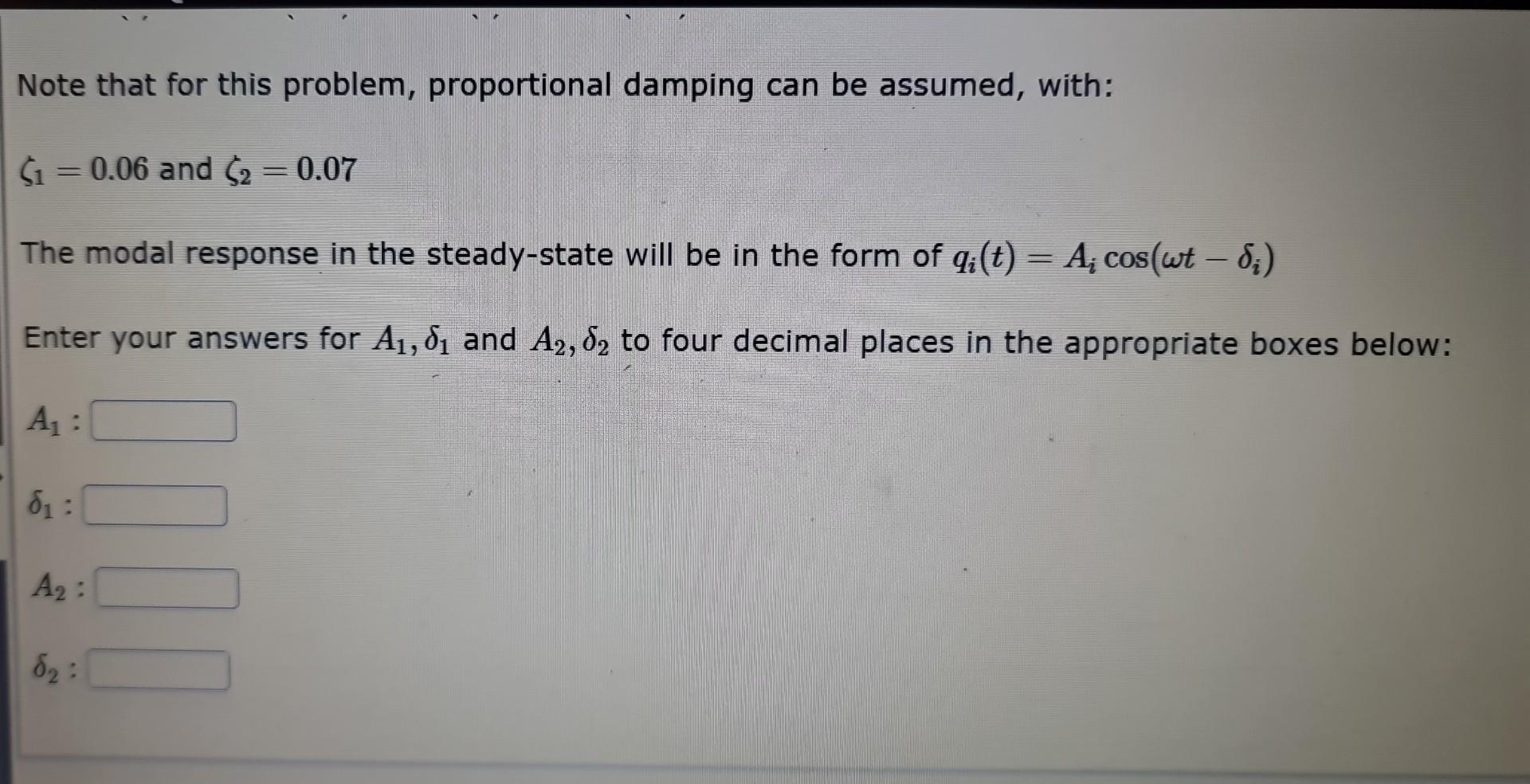 Solved The modal equations for a forced 2-degree-of-freedom | Chegg.com