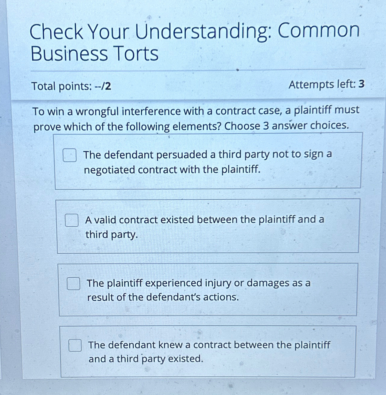 Solved Check Your Únderstanding: Common Business TortsTotal | Chegg.com