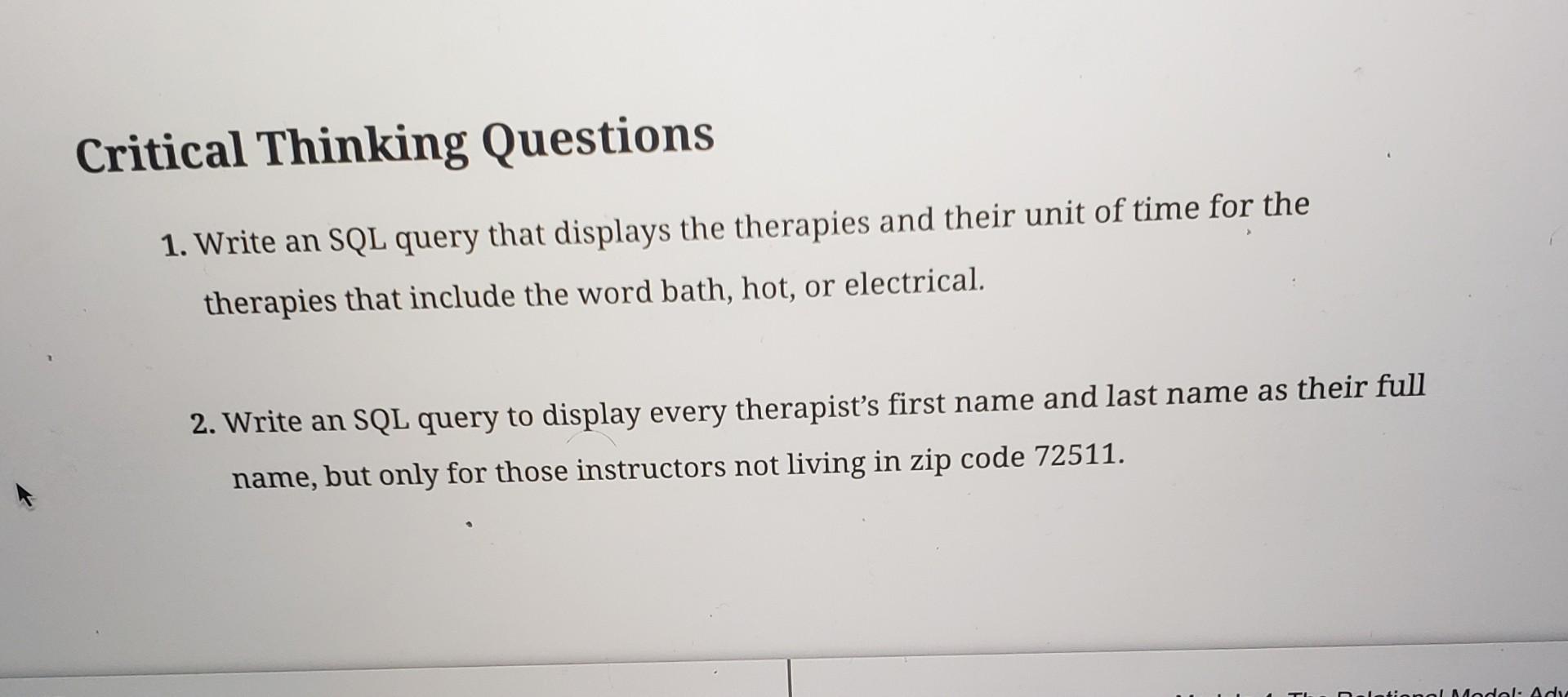 Solved 1. Write an SQL query that displays the therapies and | Chegg.com