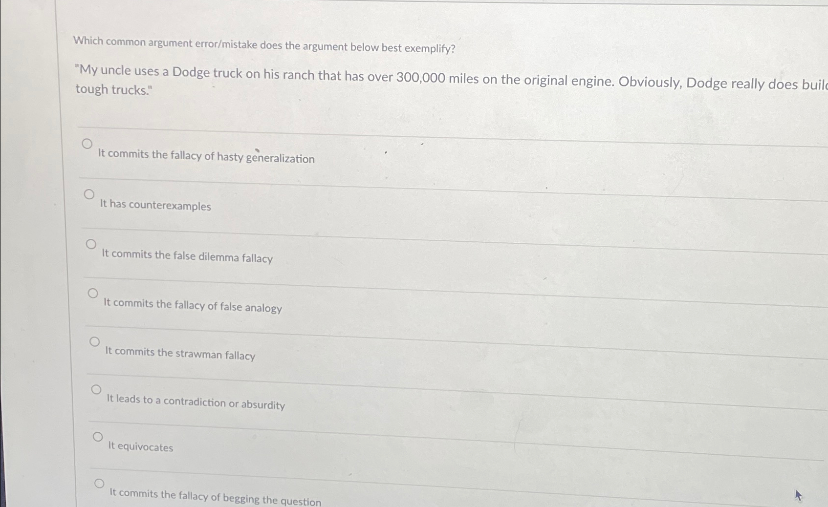 Solved Which Common Argument Error Mistake Does The Argument