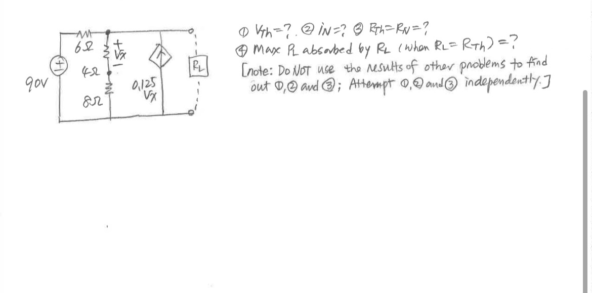 Solved (1) VTh = ?, (2) ﻿iN = ? (3) RTh=RN= ?(4) ﻿Max PL | Chegg.com