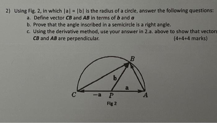 Solved 2) Using Fig. 2, in which ∣a∣=∣b∣ is the radius of a | Chegg.com