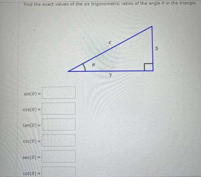 Solved Find the exact values of the six trigonometric ratios | Chegg.com