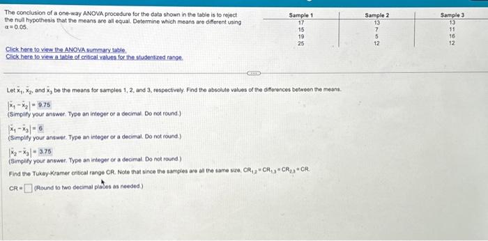 Solved The conclusion of a one-way ANOVA procedure for the | Chegg.com