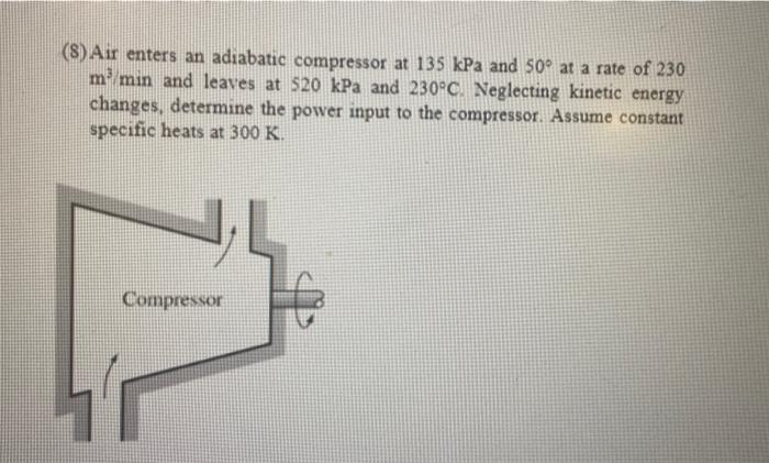 Solved (8) Air enters an adiabatic compressor at 135 kPa and | Chegg.com