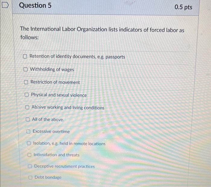 Solved The International Labor Organization lists indicators | Chegg.com