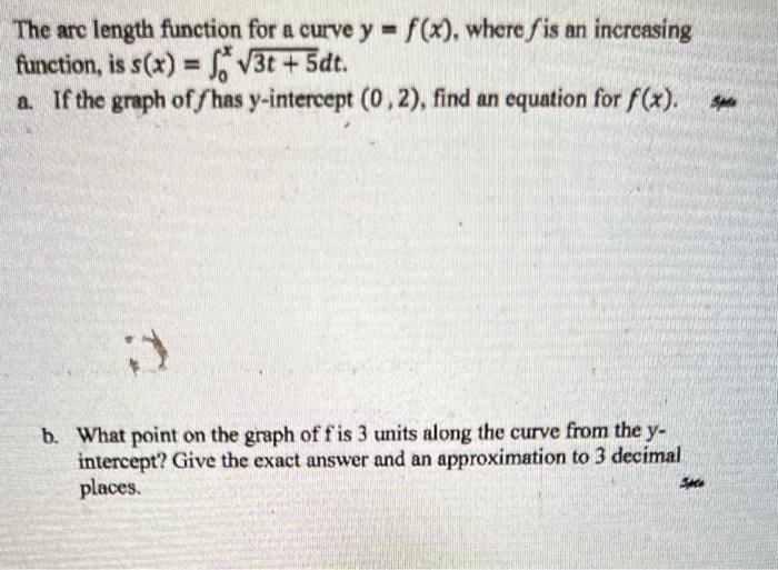 Solved The arc length function for a curve y=f(x), where f | Chegg.com